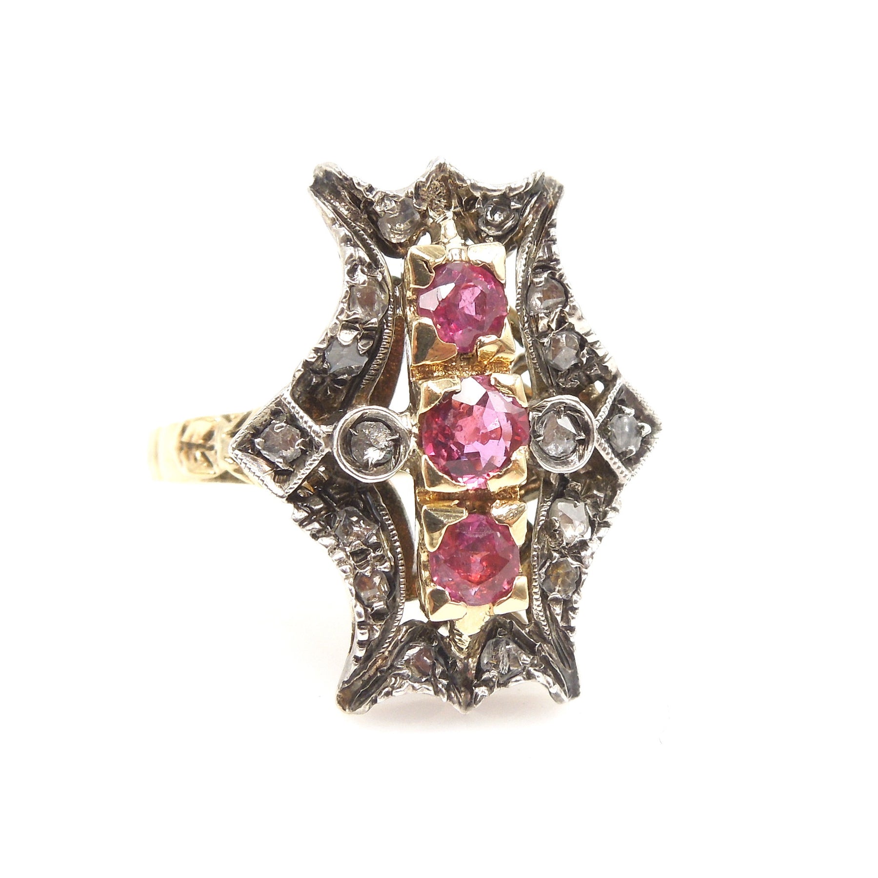 Georgian Style Ring - 18K Yellow Gold and Sterling Silver with Rubies ...